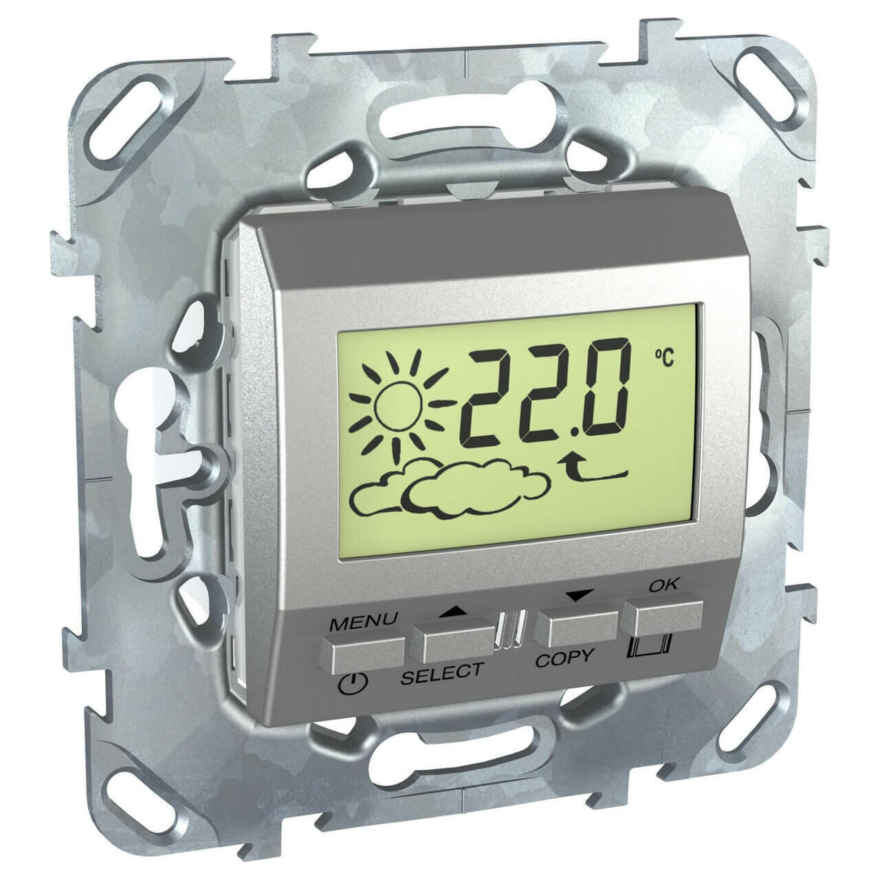 Программируемый термостат комнатный (от +5 до +30 градусов) 8А SE Unica Top, алюминий MGU5.505.30ZD