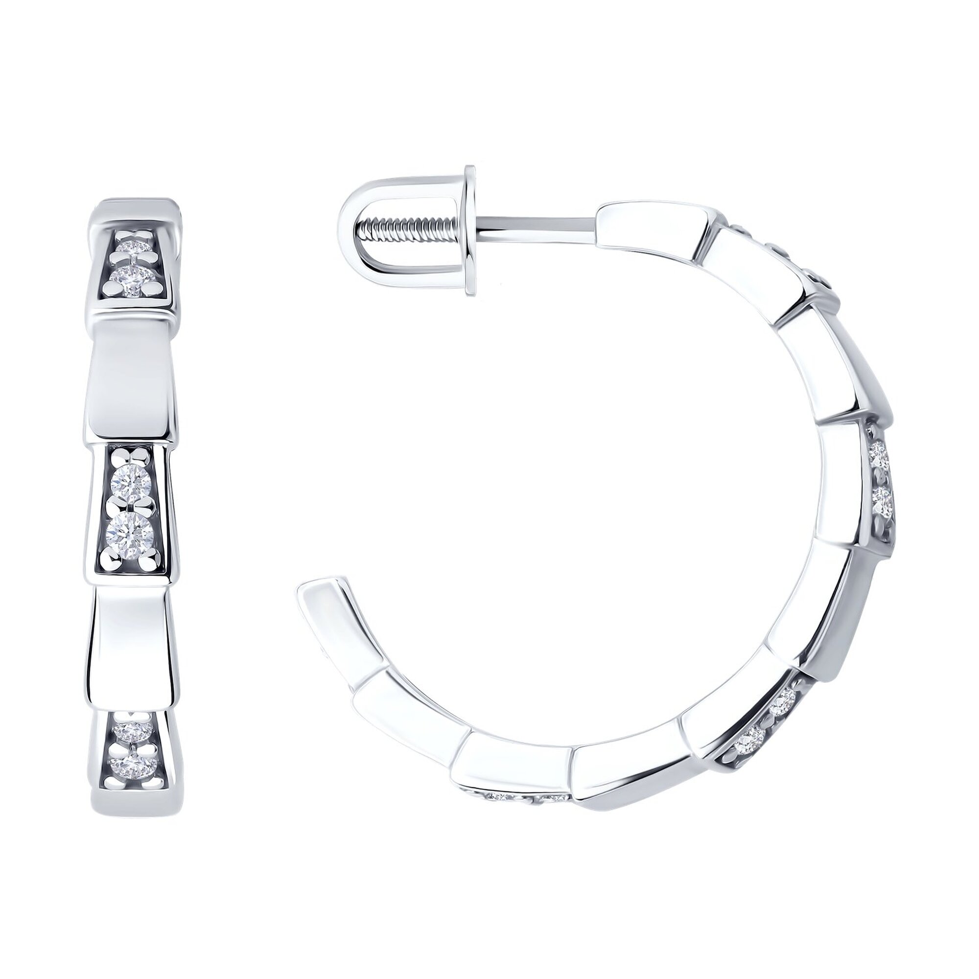 Серьги пусеты, серебро, 925 проба, родирование, фианит