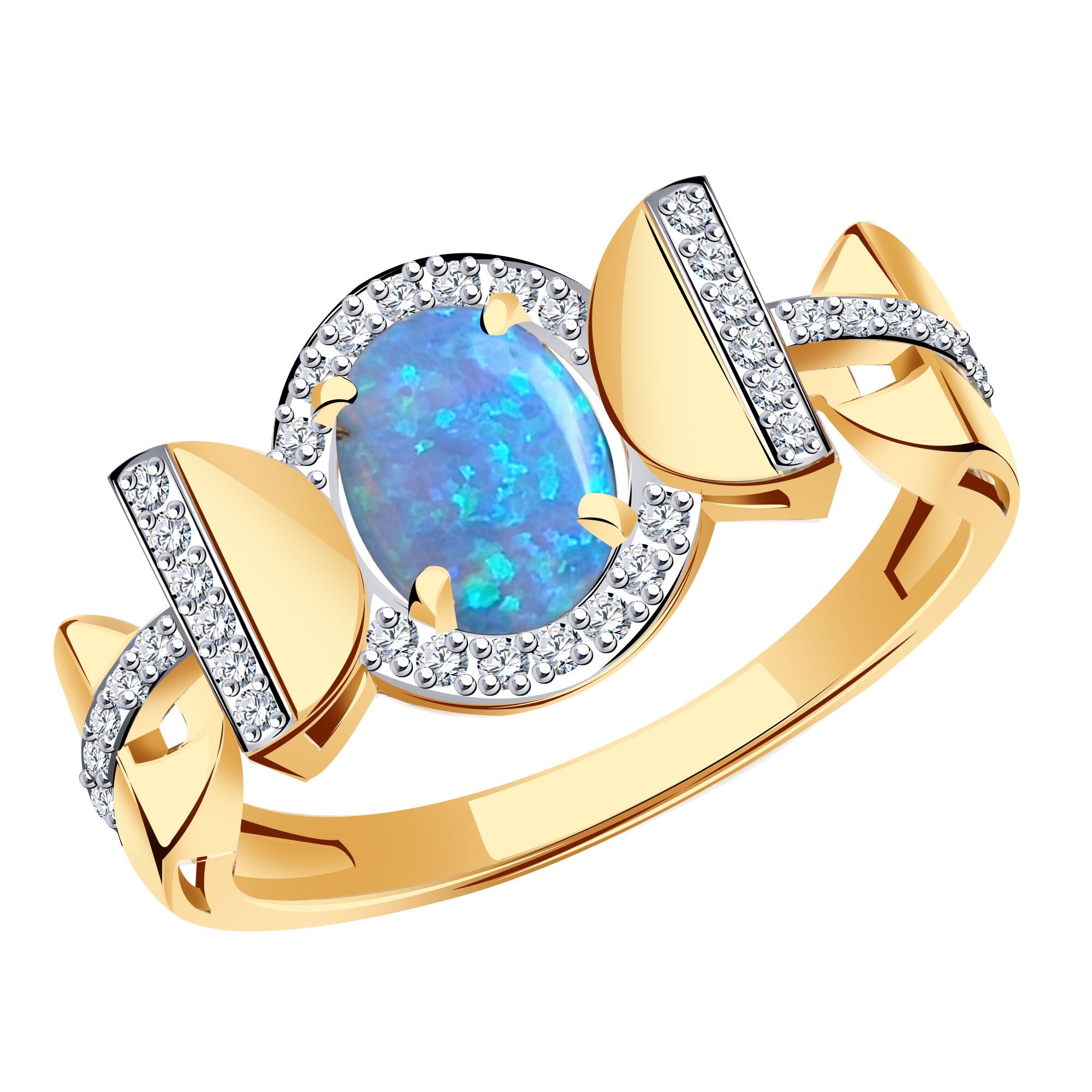 Кольцо, красное золото, 585 проба, фианит, опал