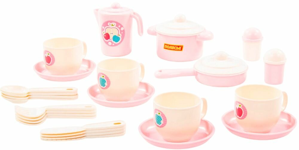 Детский кухонный набор посудки "Хозяюшка" на 4 персоны, 28 элементов в сеточке, игрушечная пластиковая посуда для детей, игрушки для сюжетно-ролевой игры Юный повар