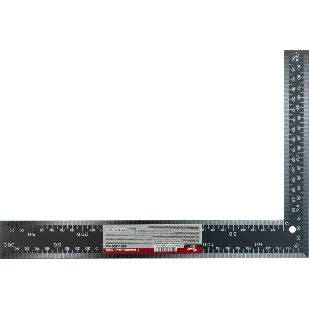 Курс Угольник столярный цельно-металлический, крашеная шкала 200x300 мм 19618