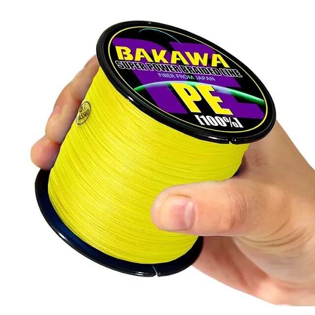BAKAWA плетеные лески для карпа 4 нити 100/300/500/1000 м Желтый, 300M 0.12mm 12LB, Yellow