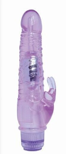 Вибратор LoveToy прозрачный с зайчиком длина 21 см диаметр 3.5 см фиолетовый гелевый материал