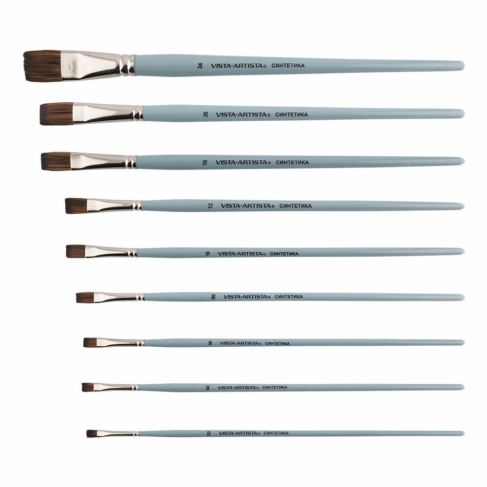 Кисть синтетика 10 штук "VISTA-ARTISTA" 70112-02 плоская длинная ручка №02