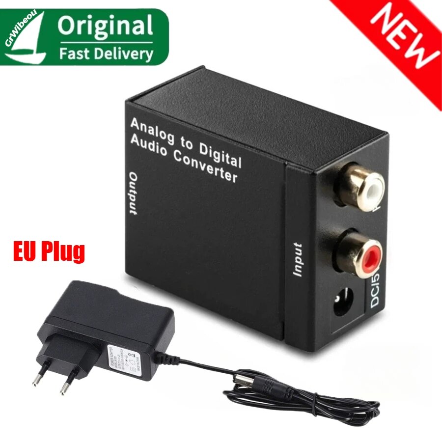 GRWIBEOU АЦП конвертер аудио аналого-цифровой оптический коаксиальный RCA Toslink With EU Plug