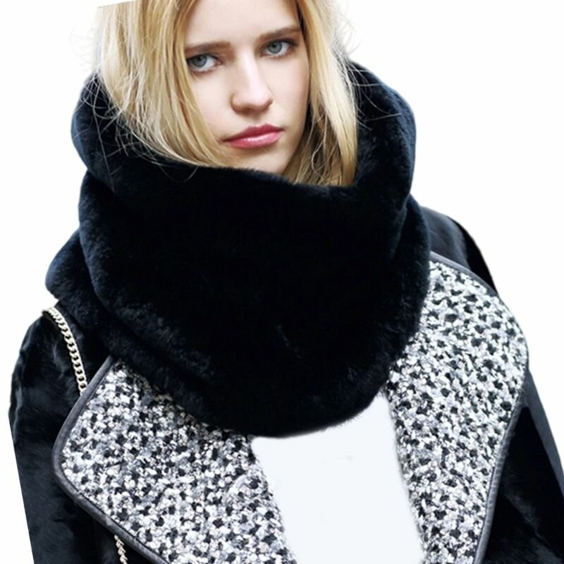 Теплый Меховой нагрудник для защиты шеи от Шарфа-черный