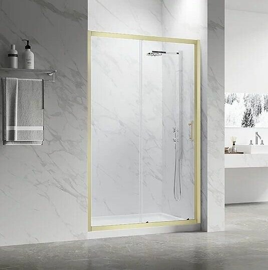 Душевая дверь в нишу Veconi Vianno раздвижная VN-55 G, 110х195 см, стекло прозрачное, профиль брашированное золото VN55G-110-01-C8