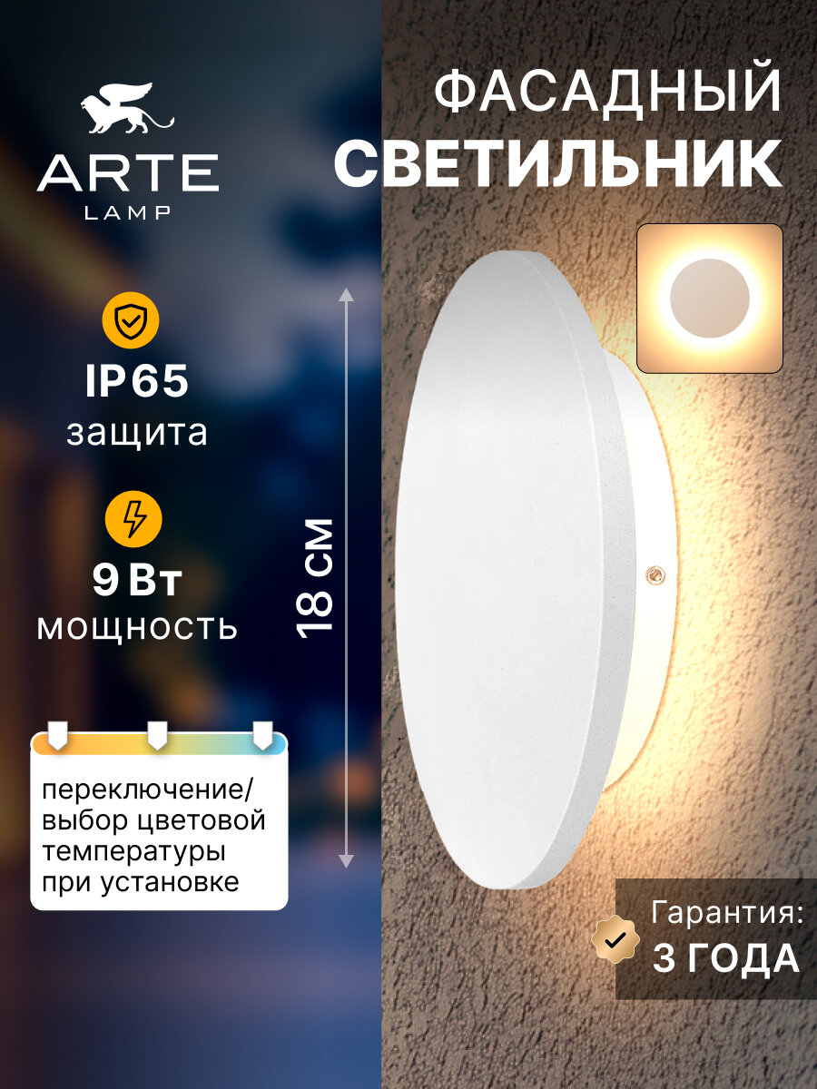 Фасадный светильник Arte Lamp NIMBO A1510AL-1WH, LED, 9Вт, белый