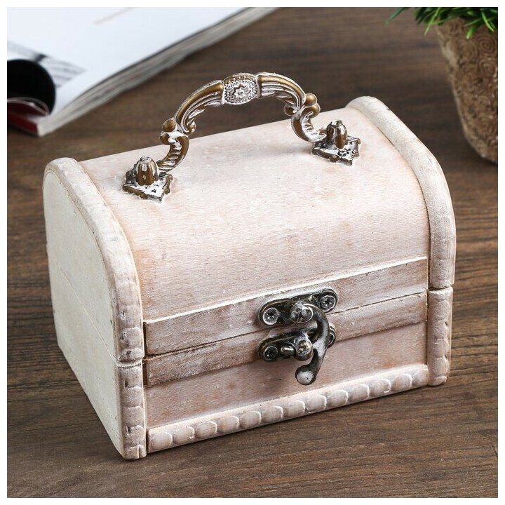 Шкатулка дерево сундучок 'Состаренная белая' 8,5х12х8,5 см