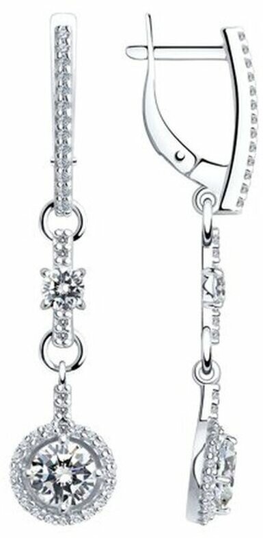 Серьги, серебро, 925 проба, родирование, фианит