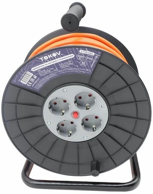 Удлинитель на катушке 4х50м с заземл. 16А IP20 3х1.5 TOKOV ELECTRIC TKE-SK50-15-Z