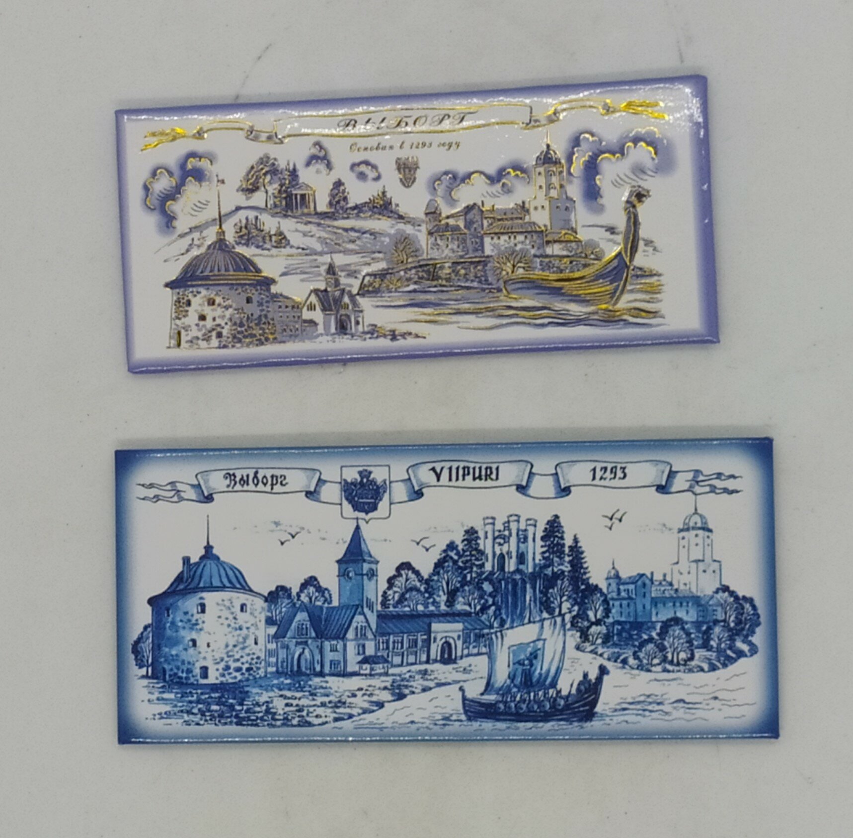 Набор сувенирных магнитов "выборг. Гжель " 2 штуки
