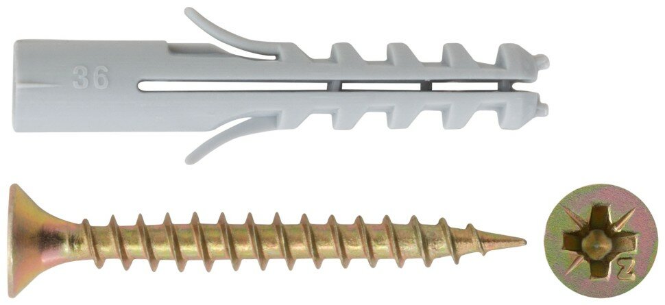 XВАТ Крепление для плинтусов. Комплект: дюбель с шурупом 6х35/4х35 (фасовка 9 шт.) ( 24892-2 )