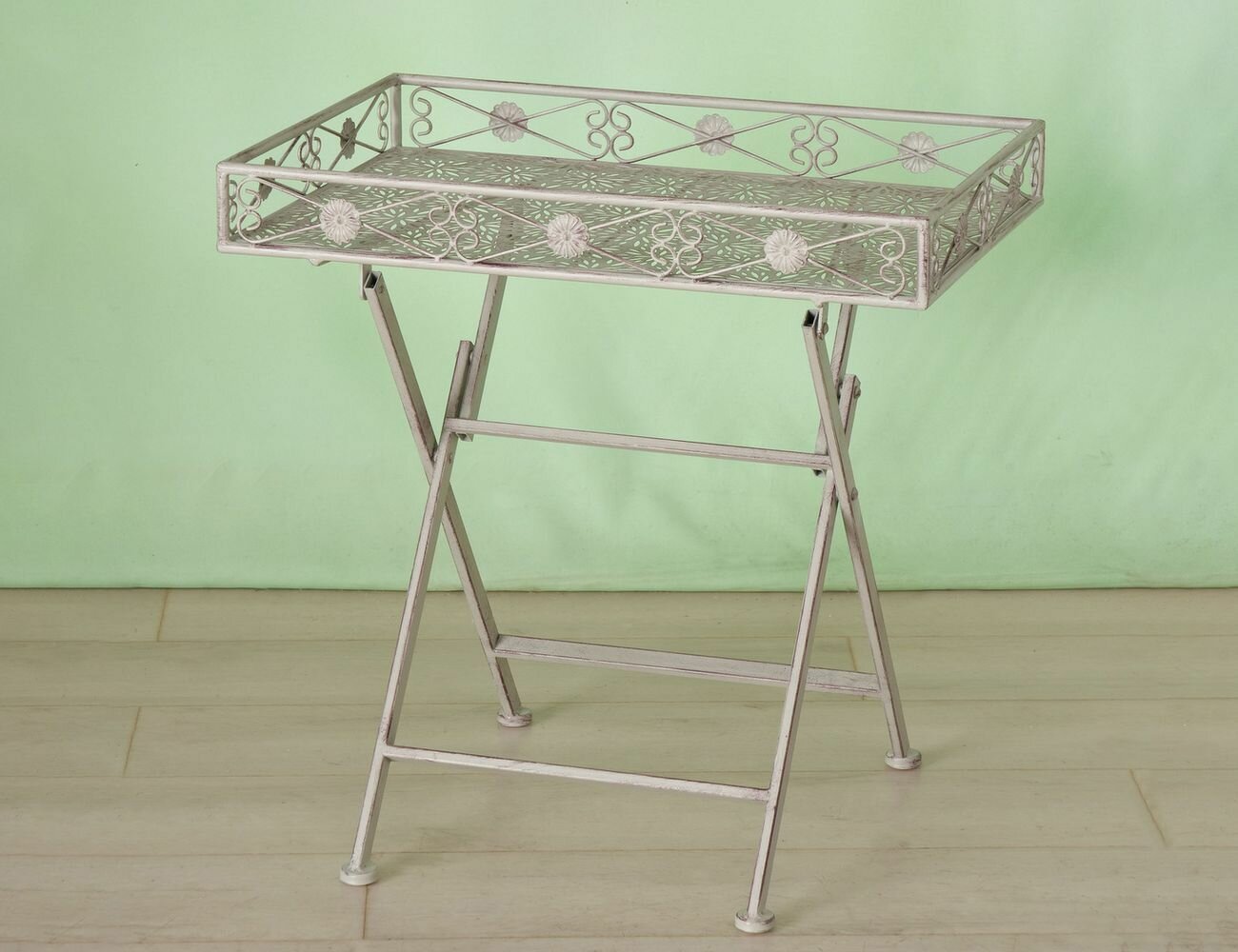 Сервировочный столик лепестки В серебре складной, металл, 60х40 см, Boltze 2033178