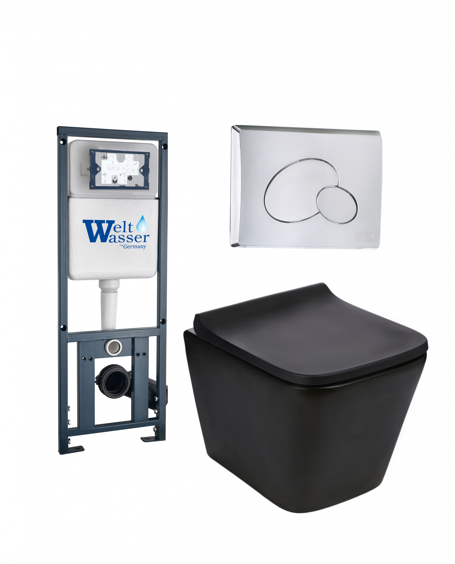 Комплект 3 в 1 инсталляция WeltWasser WW Marberg 410 + Подвесной унитаз WeltWasser Gelbach 043 MT-BL + кнопка хром RD 10000006471_