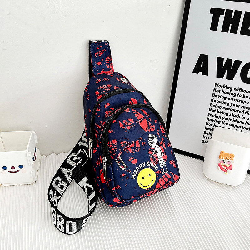 Нагрудная молодежная сумка со смайликом, красно-синего цвета