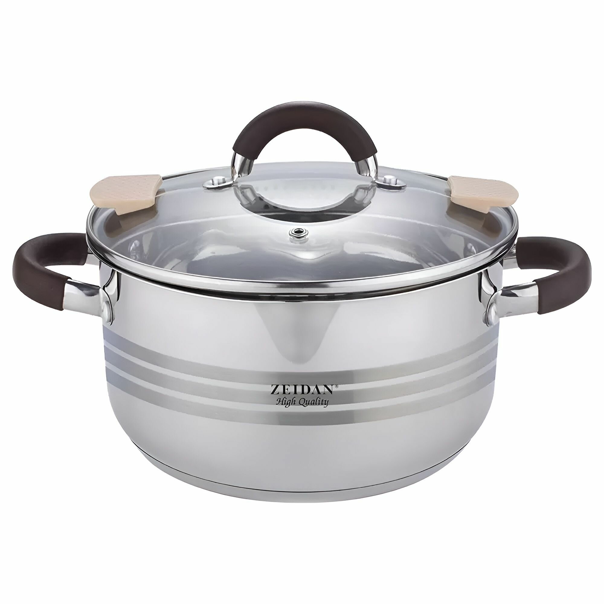Кастрюля 5 л нержавеющая сталь со стеклянной крышкой, для индукционных плит Zeidan Rome, нержавейка с толстым дном 5 литра для газовой плиты