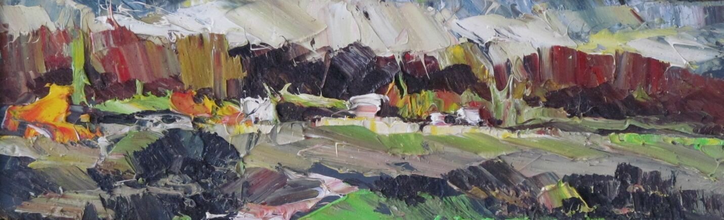 Картина "Осенний луч", 17,5х50см, оргалит; масло, авторская работа; ;