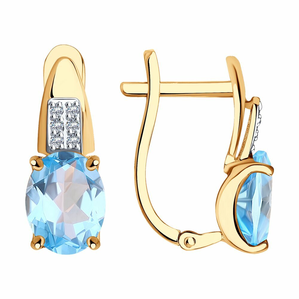 Серьги, красное золото, 585 проба, фианит, топаз