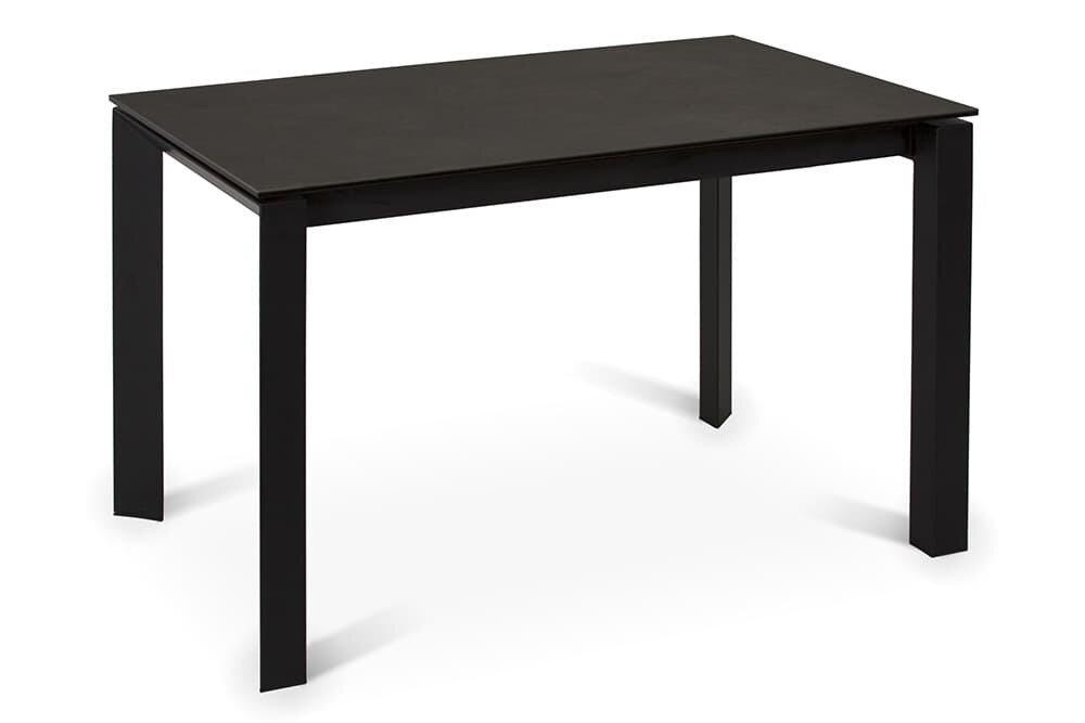 Стол обеденный керамический прямоугольный раздвижной MARIO 120 BASALT CER на металлокаркасе, столешница керамика, цвет темно-коричневый, черный каркас, 120(180)х80 см