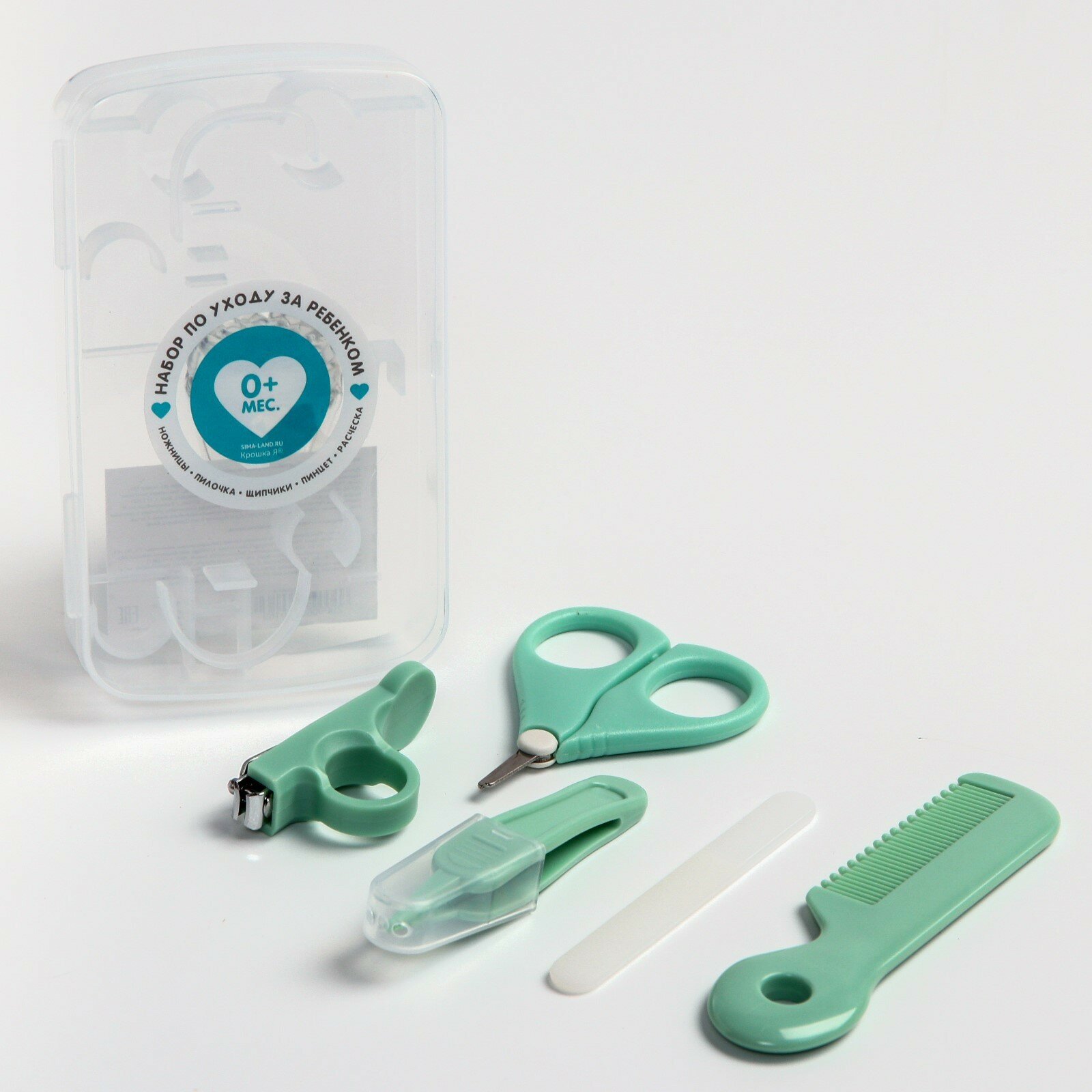 Набор по уходу за ребенком, 5 предметов (расческа, пинцет, ножницы, книпсер, пилка), цвет зеленый, 6996016