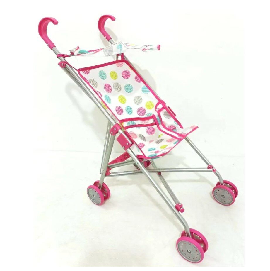 Коляска-трость Melobo для кукол, белая в горошек, в пакете 9302S/цвeт№5