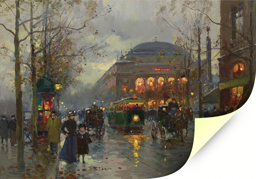 "Театр Шатле. Вечер", Кортес, Эдуард, картина для интерьера (репродукция) (40х29 см / без подрамника)