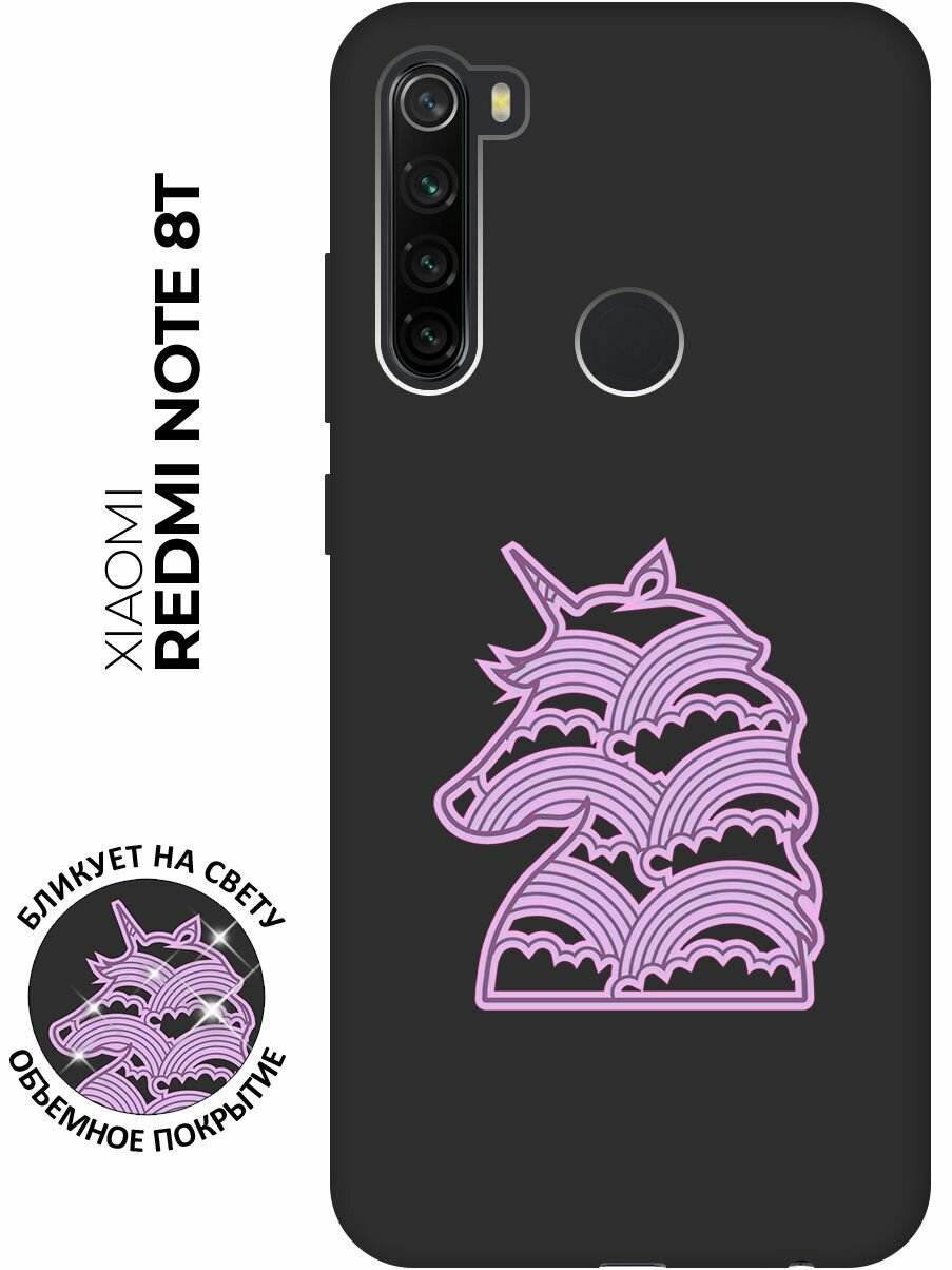 Матовый чехол Rainbow Unicorn для Xiaomi Redmi Note 8T / Сяоми Редми Ноут 8Т с 3D эффектом черный