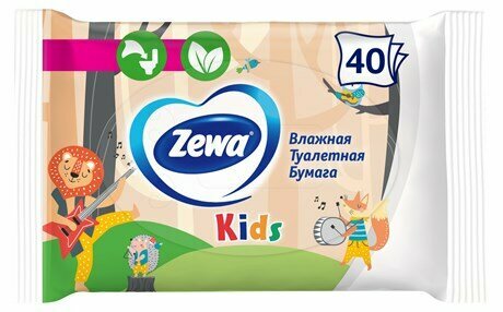 Влажная туалетная бумага Zewa "Kids", для нежной детской кожи, 40 шт