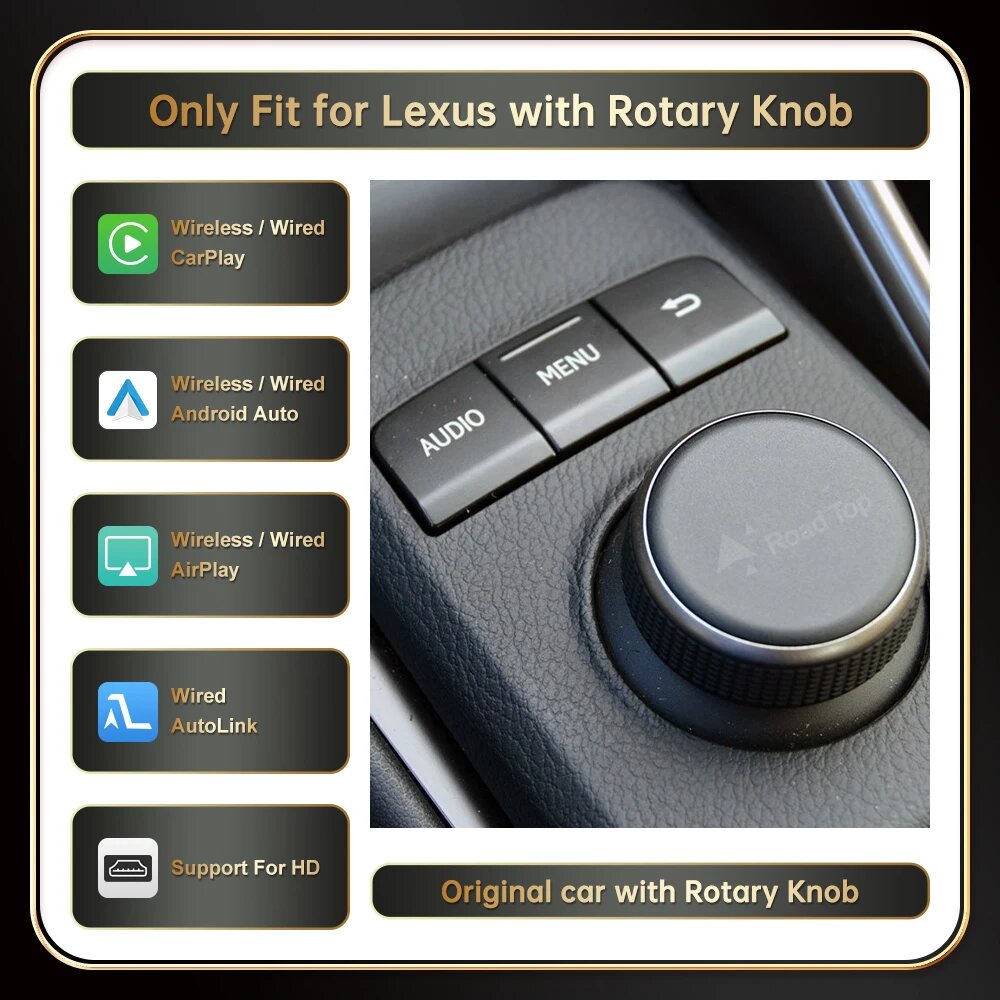 RoadTop Wireless CarPlay для Lexus RX 2016-2019, с Android Auto Mirror Link AirPlay Car With knob