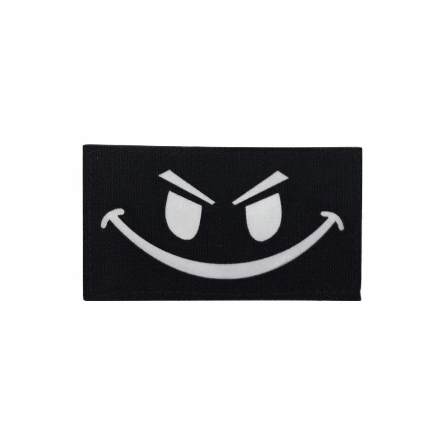 Нашивка , патч (шеврон) Смайл улыбка 9*5см Black/Белый отражающий