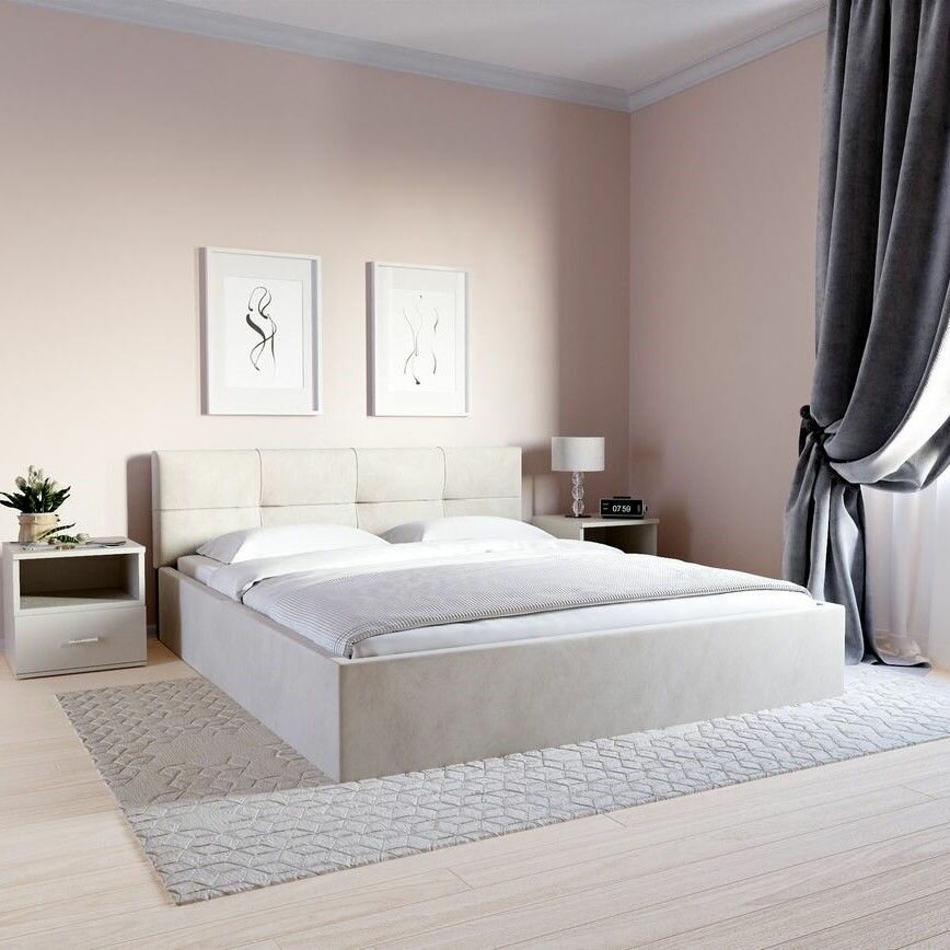 Кровать с подъемным механизмом NS Optima Lait велюр слоновая кость, 140х190, без ножек