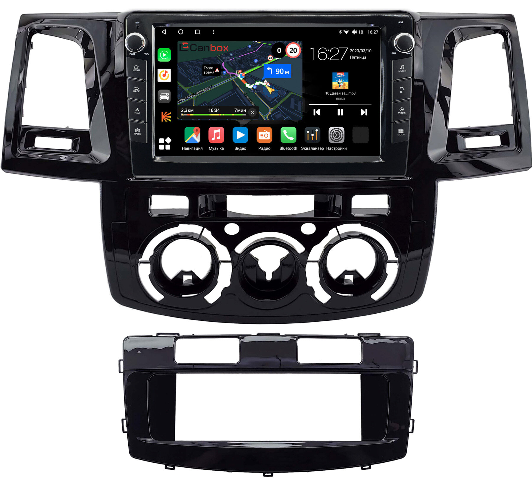 Штатная магнитола Toyota Fortuner, Hilux 7 2004-2015 (черная, глянцевая) Canbox M-Line 7821-9-2212 Android 10 (4G-SIM, 2/32, DSP, IPS) С крутилками