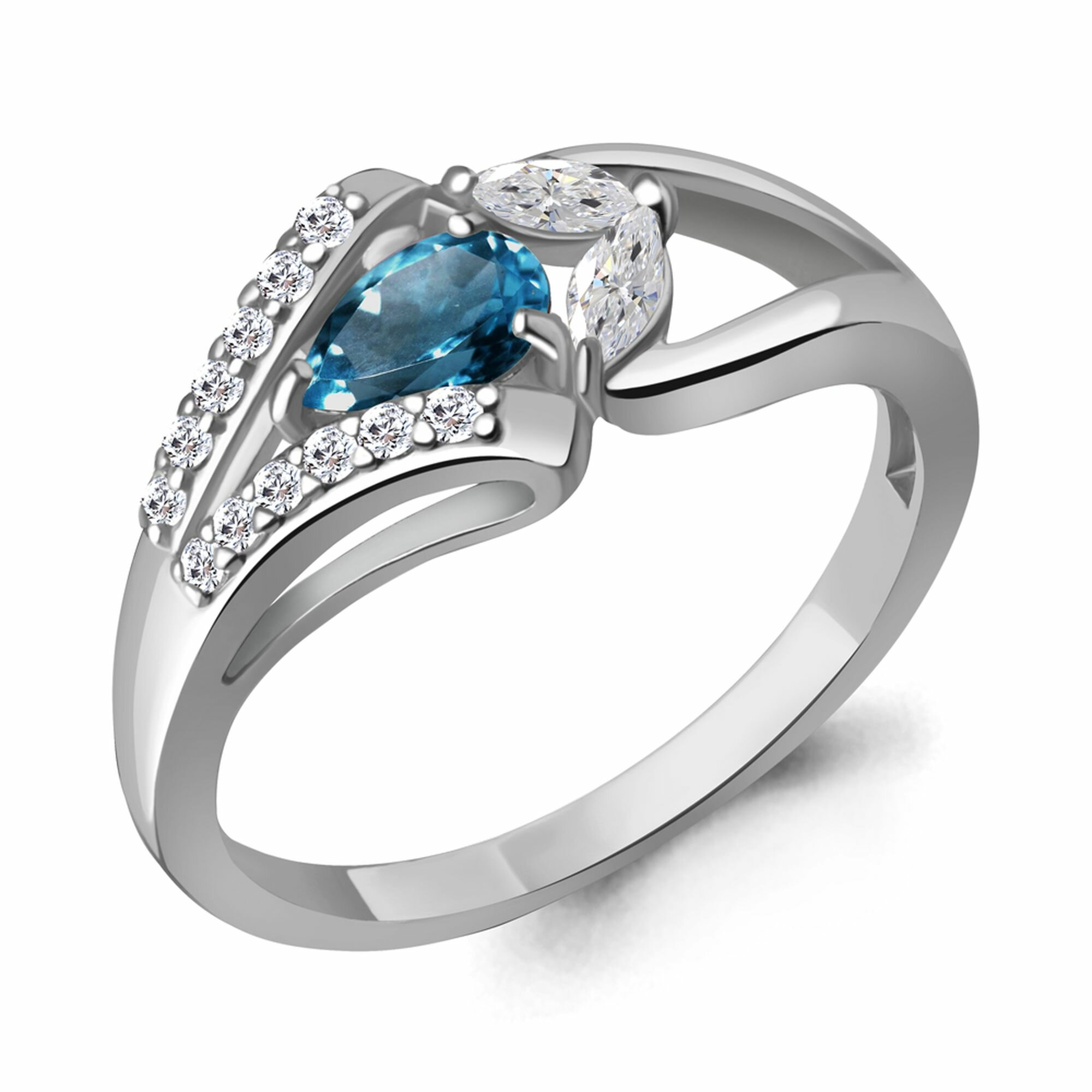 Кольцо, серебро, 925 проба, родирование, Лондон топаз, фианит