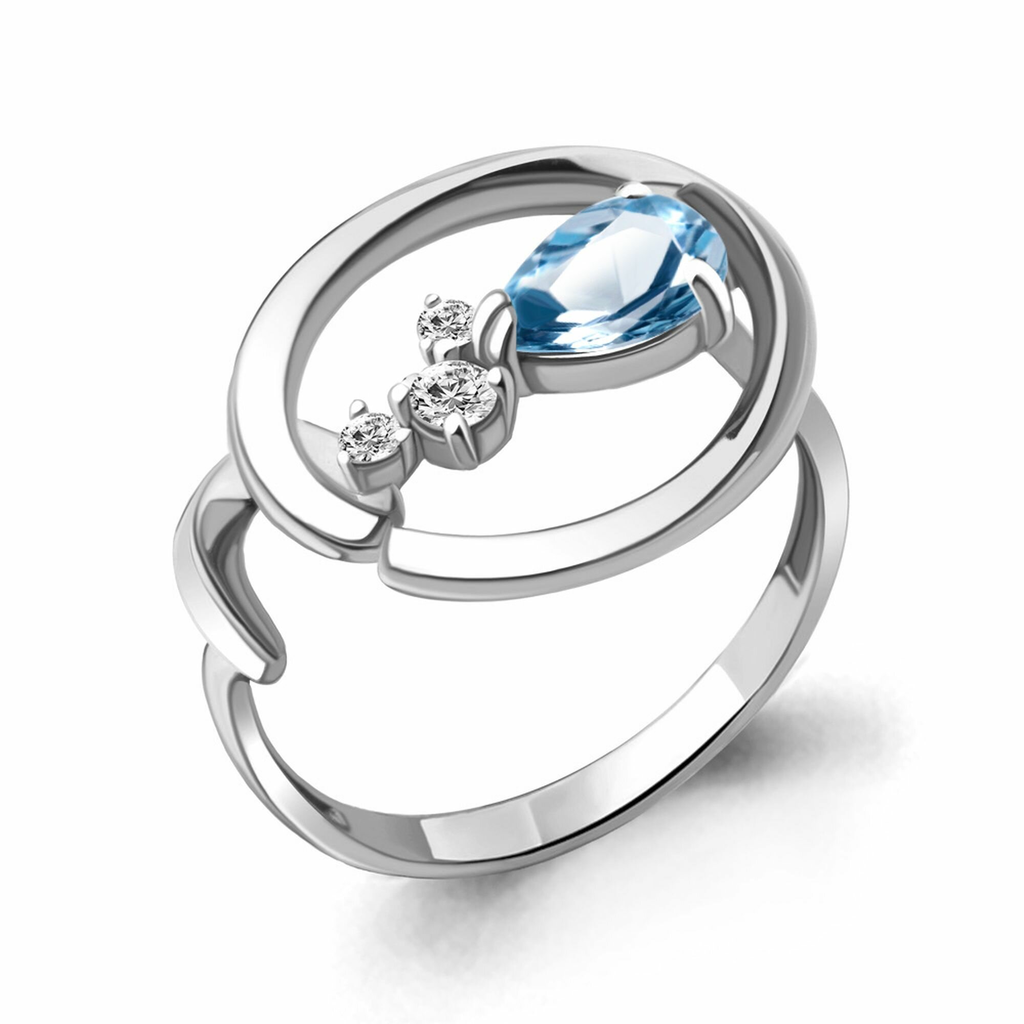 Кольцо, серебро, 925 проба, родирование, топаз, фианит