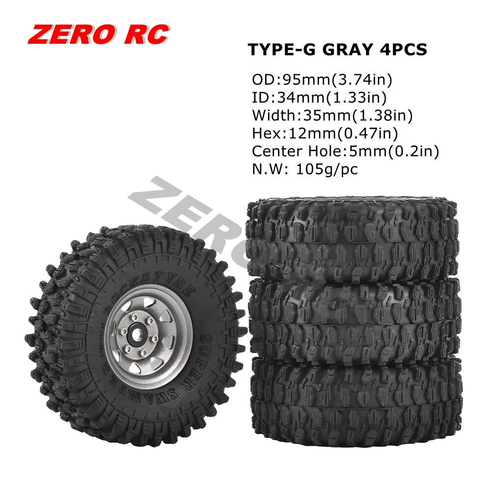 Шины RC Crawler 1.55" TYPE-G GRAY 4шт, черные