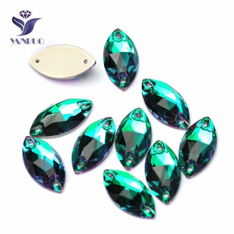 YANRUO Изумрудные стеклянные бусины 6x12mm, 48шт