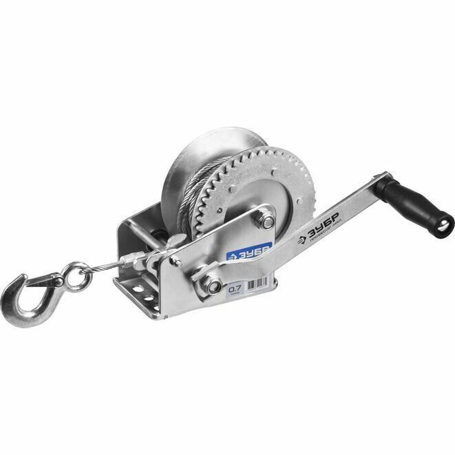 Лебедка ручная барабанная Профессионал, тяговая, тросовая, ЗУБР 0,7 т, 8 м.