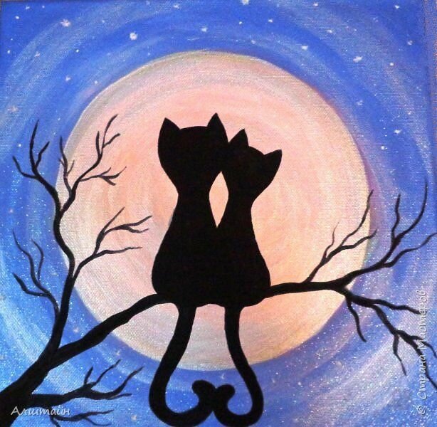2 кота под луной, набор для вышивания крестиком