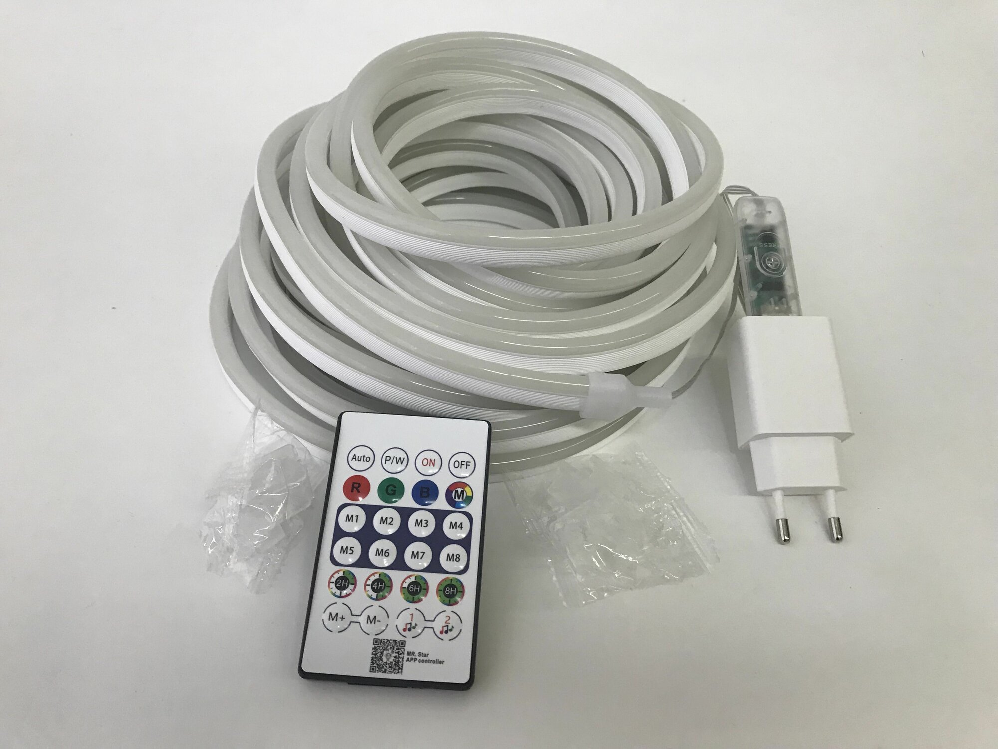 Гибкий неон 8*16мм, 5 вольт DC/ 220 Вольт AC 5 метров с Bluetooth контроллером, цвет свечения: SPI RGB бегущие огни. IP67