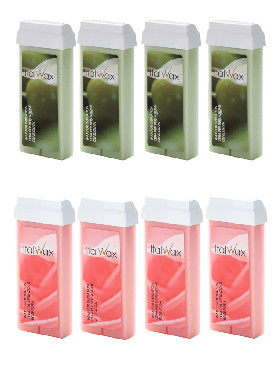 Воск в картридже ITALWAX NATURA набор из 8 шт по 100 мл, Олива, Роза