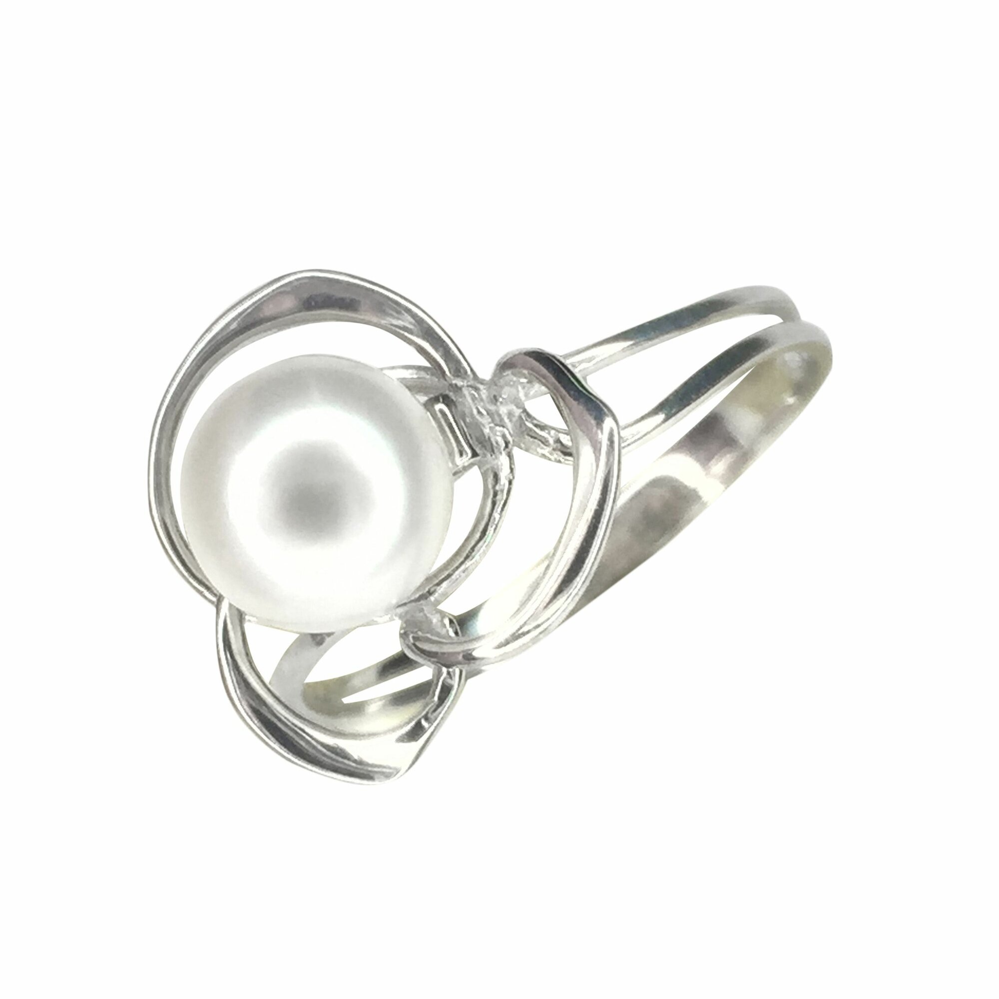 Кольцо тонкое, серебро, 925 проба, родирование, жемчуг