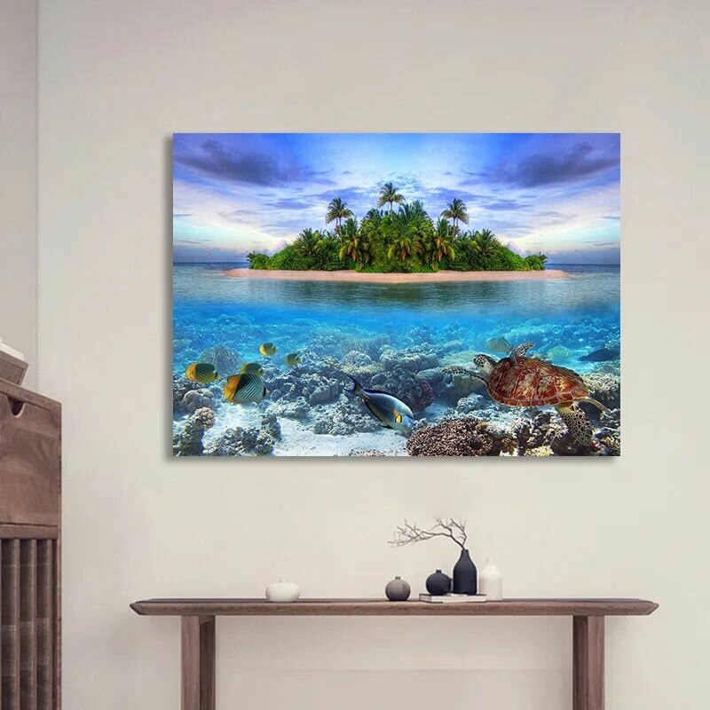 Картина ВсеКартины. тут "Море, Пляж, Пальмы", принт, холст, на подрамнике, 40x60 см