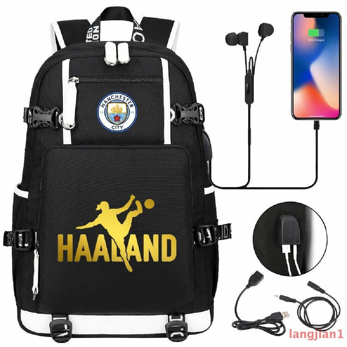 Рюкзак школьный Football Erling Haaland USB с зарядкой для ноутбука и путешествий