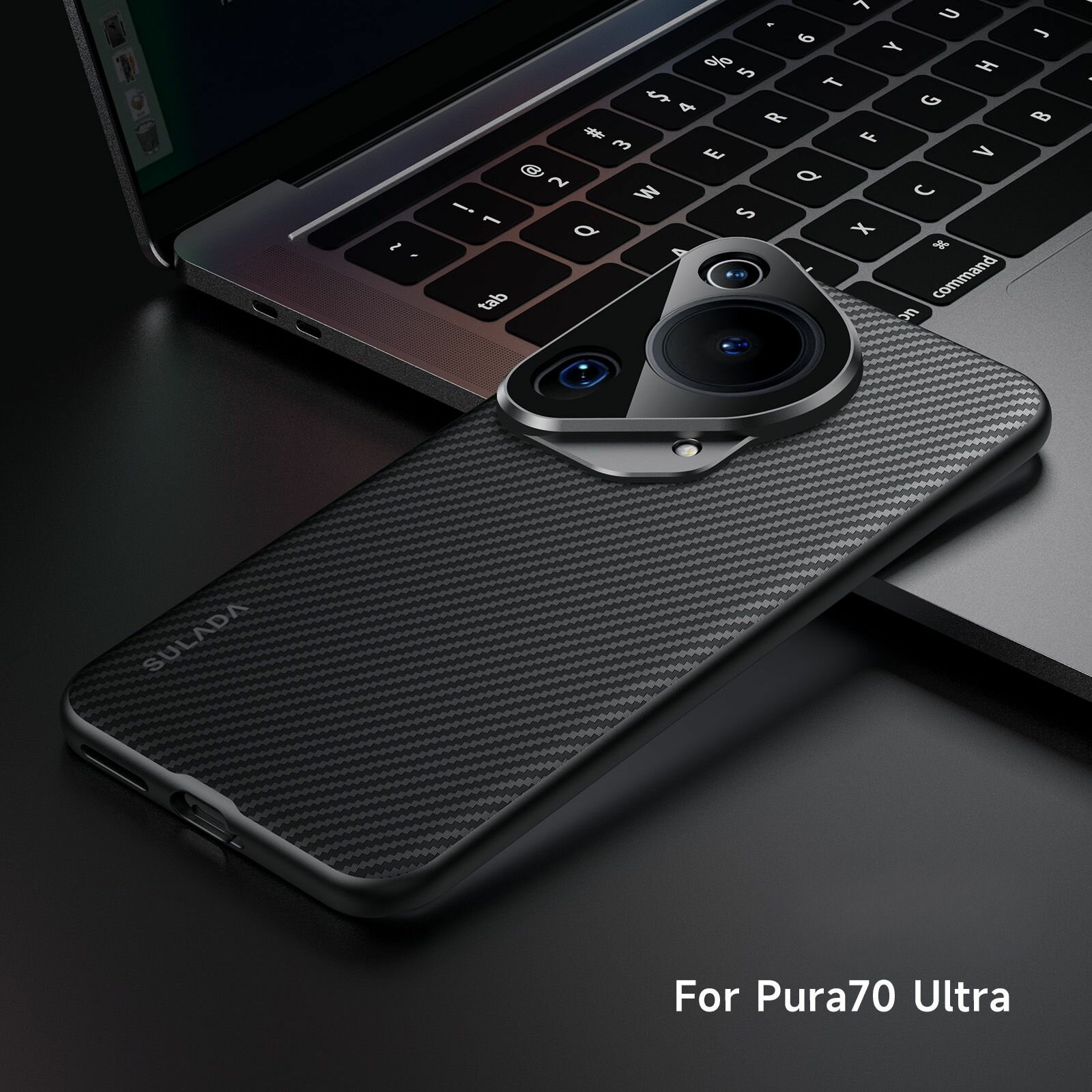 SULADA Роскошное кожаный MagSafe Чехол для Huawei Pura 70 Ultra (Хуавей Пура Р70 Ултра) из текстурированной кожи из углеродного волокна