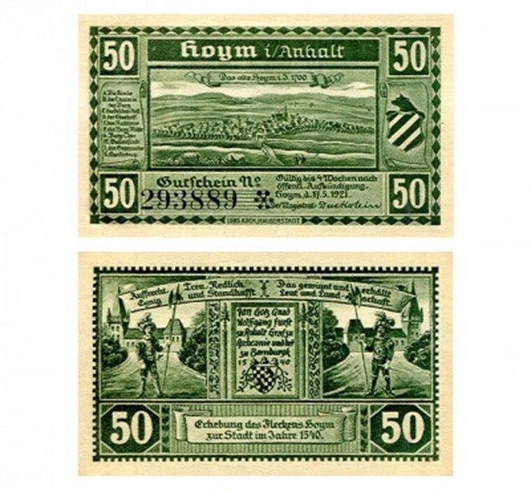 Нотгельд 50 пфеннигов 1921 Германия, Хойм, вид 3, сувенирная копия, банкноты и купюры редкие коллекционные