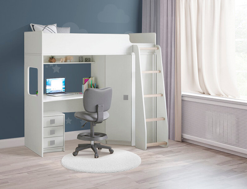 Кровать чердак Л-B603.2 с тумбой 75x175 Белый Белый