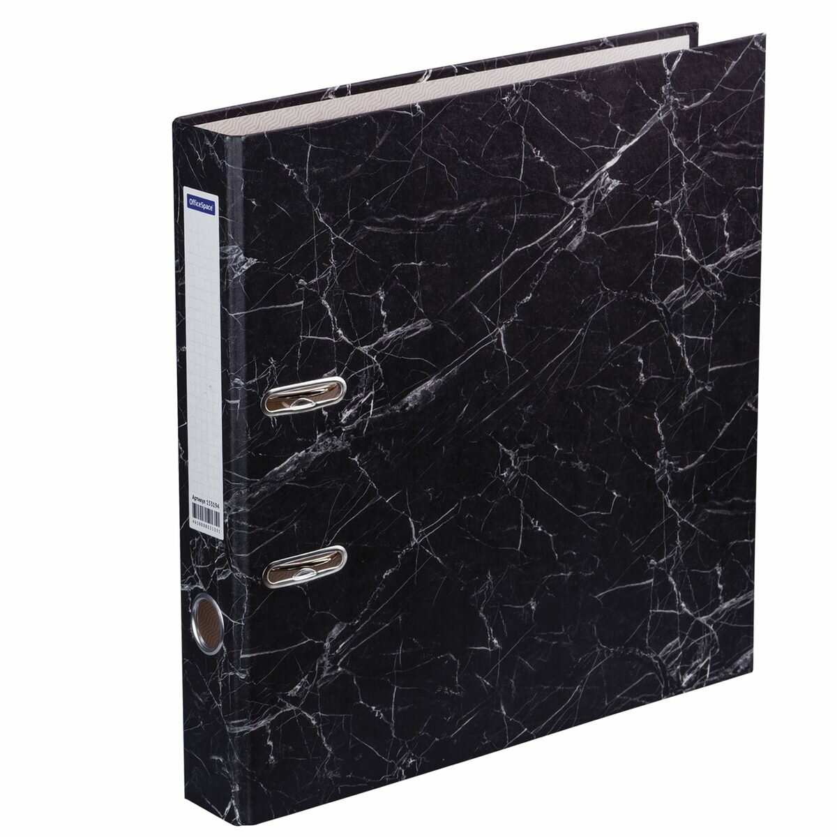 Папка-регистратор OfficeSpace (50мм, А4, до 350л, картон "под мрамор") черная (153194)