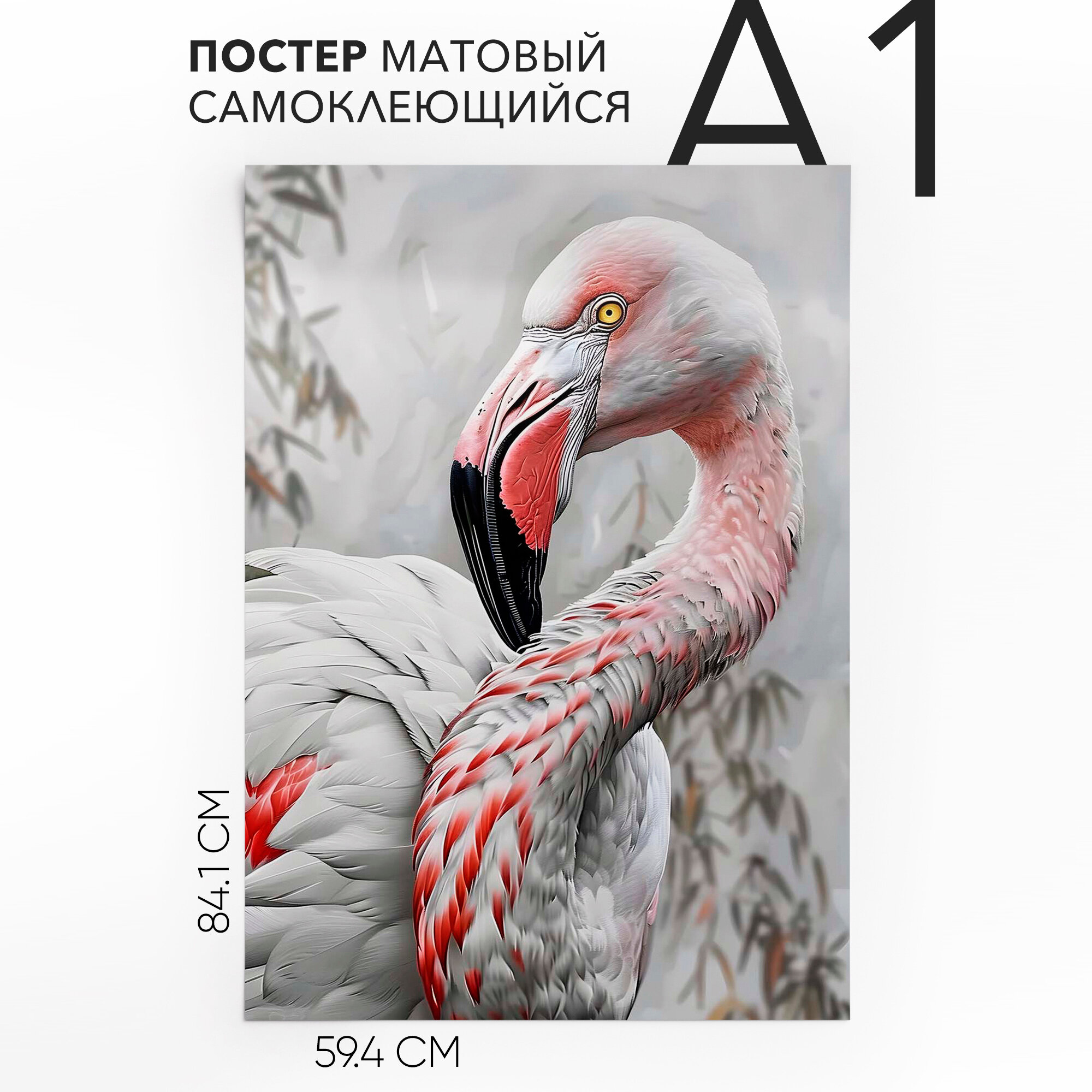 Картины постеры на стену самоклеящийся, большой A1 Фламинго, влагостойкий, для декора