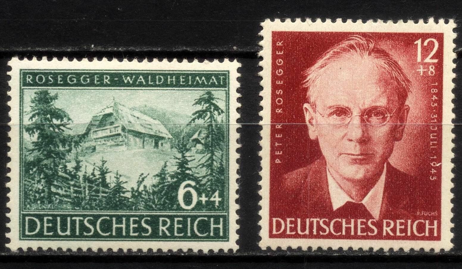 Марка Германия. 1943 г. 3 Рейх. "Австрийский писатель Питер Розеггер" Серия 2 марки для филколлекции